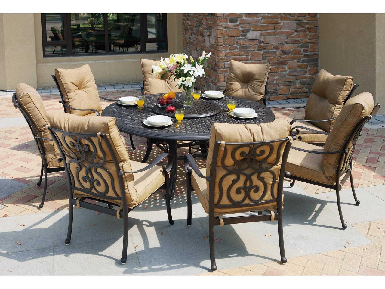 Darlee Series 99 71-Inch Round Cast Aluminum Dining Table in Antique ...