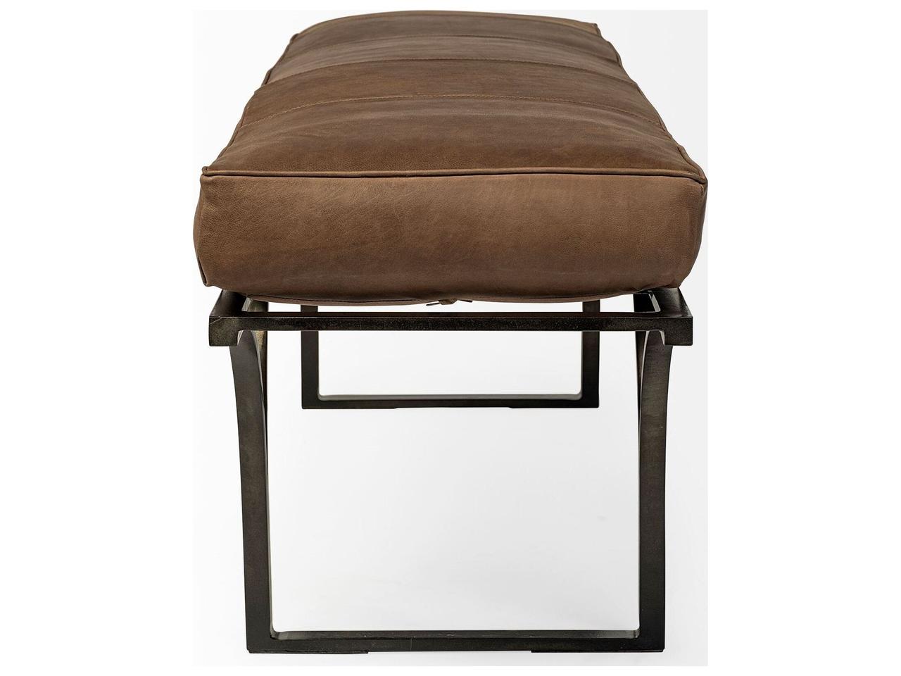 Mercana Jessie Brown Leather Accent Bench — Black Metal Base 55 Inch ...