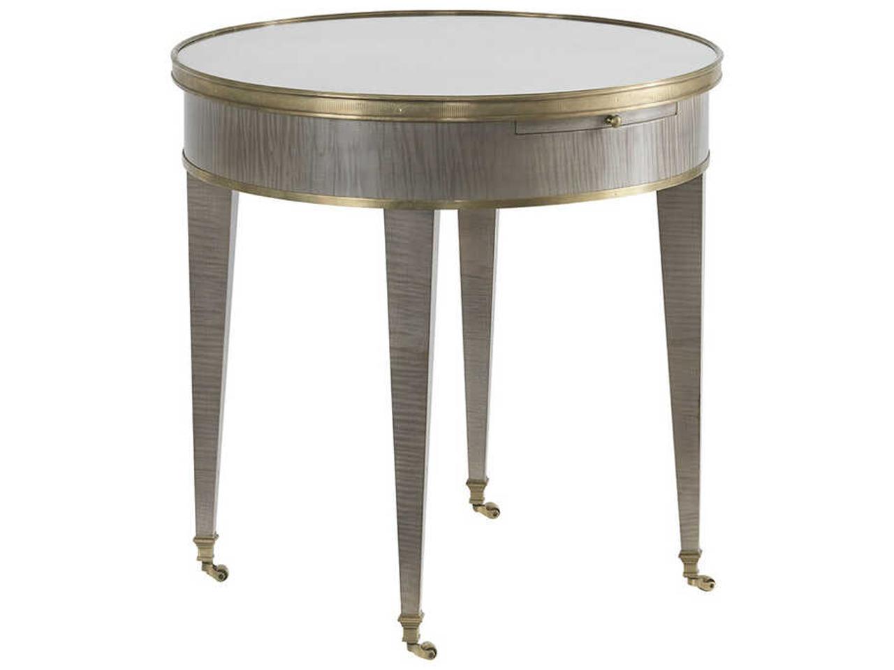 Modern History Home Tuxedo Round End Table — Grey Sycamore Mirrored Top ...