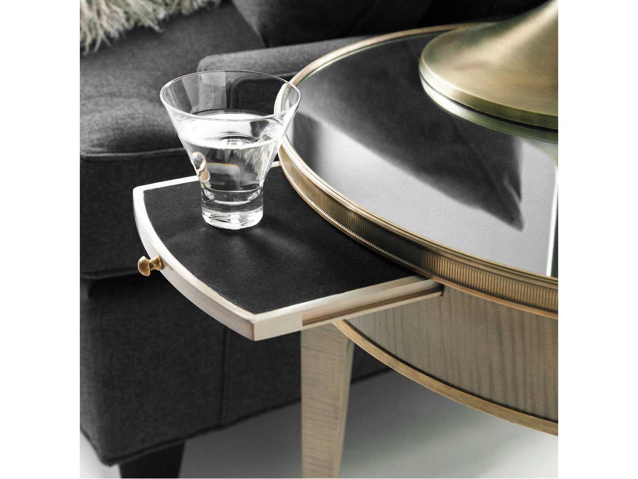Modern History Home Tuxedo Round End Table — Grey Sycamore Mirrored Top ...