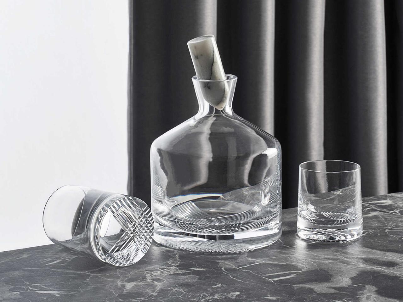 NUDE Alba Lead-Free Crystal Whiskey Glass Set — Hand-Engraved Tartan ...