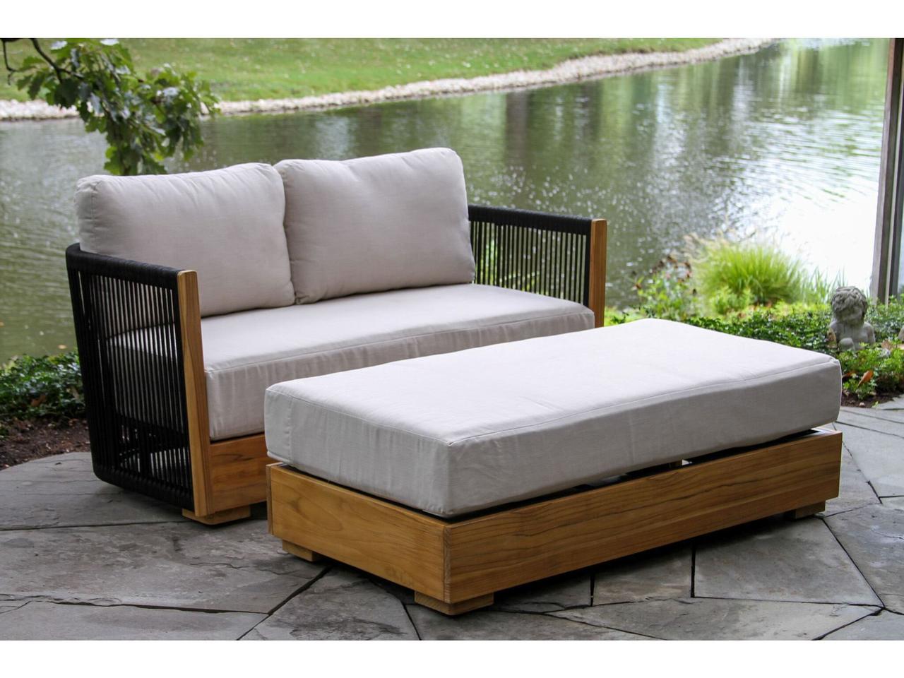 Outdoor Interiors Teak Ottoman with Sunbrella Cushion | PatioLiving