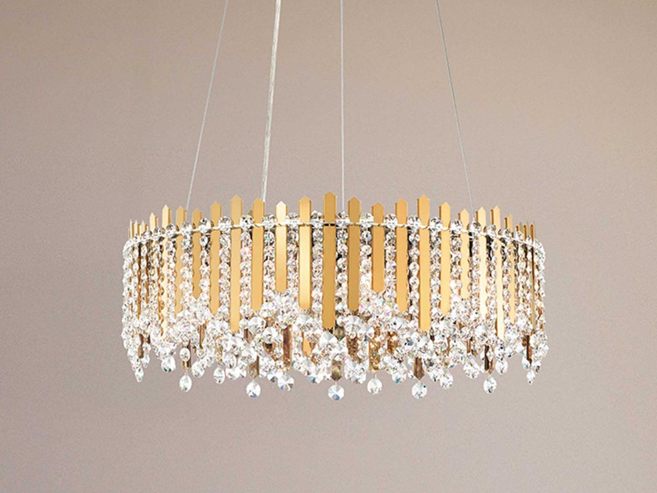 Schonbek Chatter 12-Light Crystal Drum Pendant — Gold Mirror Finish ...