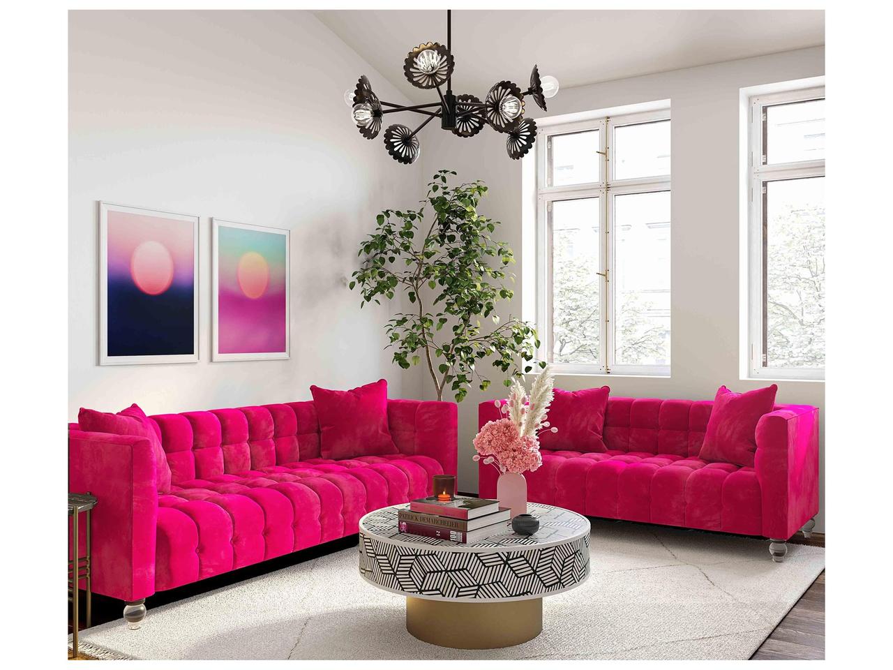 TOV Bea 66 Hot Pink Performance Velvet Loveseat | TOV-L68317 | LuxeDecor