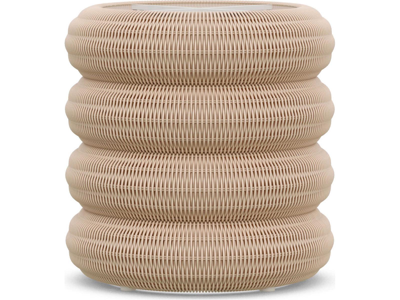 Azzurro Living Texoma Almond All-weather Wicker Round End Table Glass ...