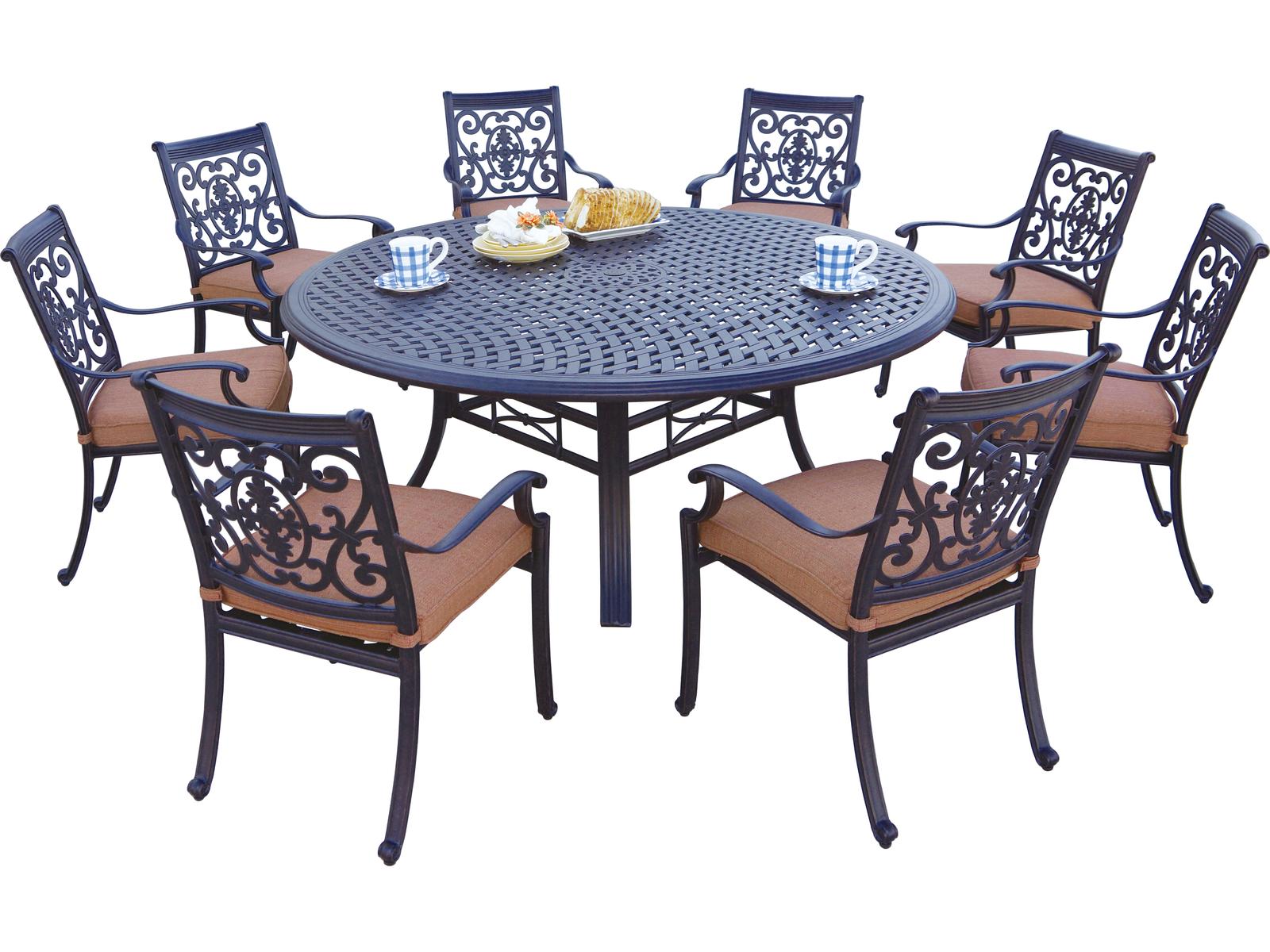 Darlee Outdoor Living Capri 9-Piece Round Dining Set — Antique Bronze ...