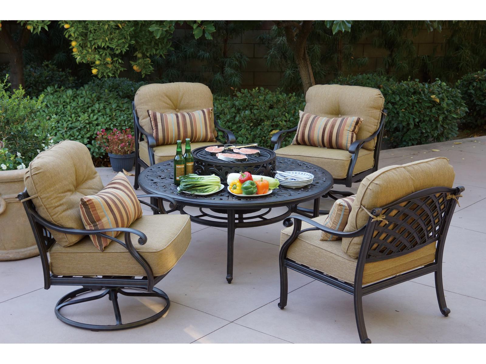 Darlee Outdoor Living Nassau 5-Piece Cast Aluminum Fire Pit Lounge Set ...
