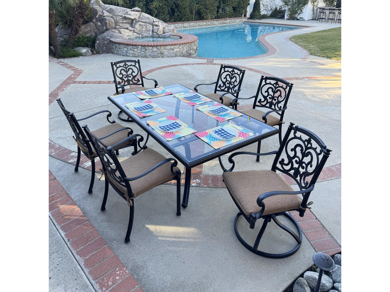 Darlee Santa Barbara 7-Piece Cast Aluminum Dining Set with Rectangular ...