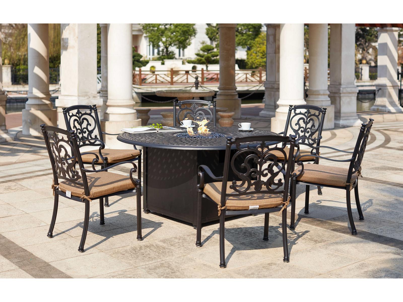 Darlee Santa Barbara 7 Piece Cast Aluminum Fire Pit Dining Set in ...