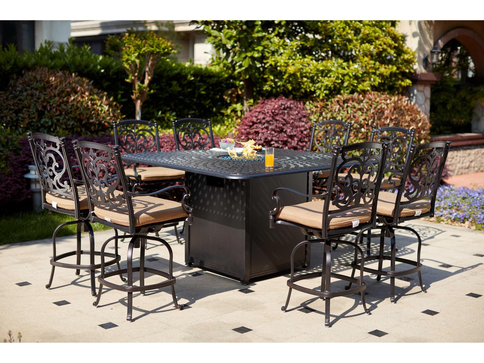Darlee Santa Barbara 9 Piece Cast Aluminum Fire Pit Counter Set in ...