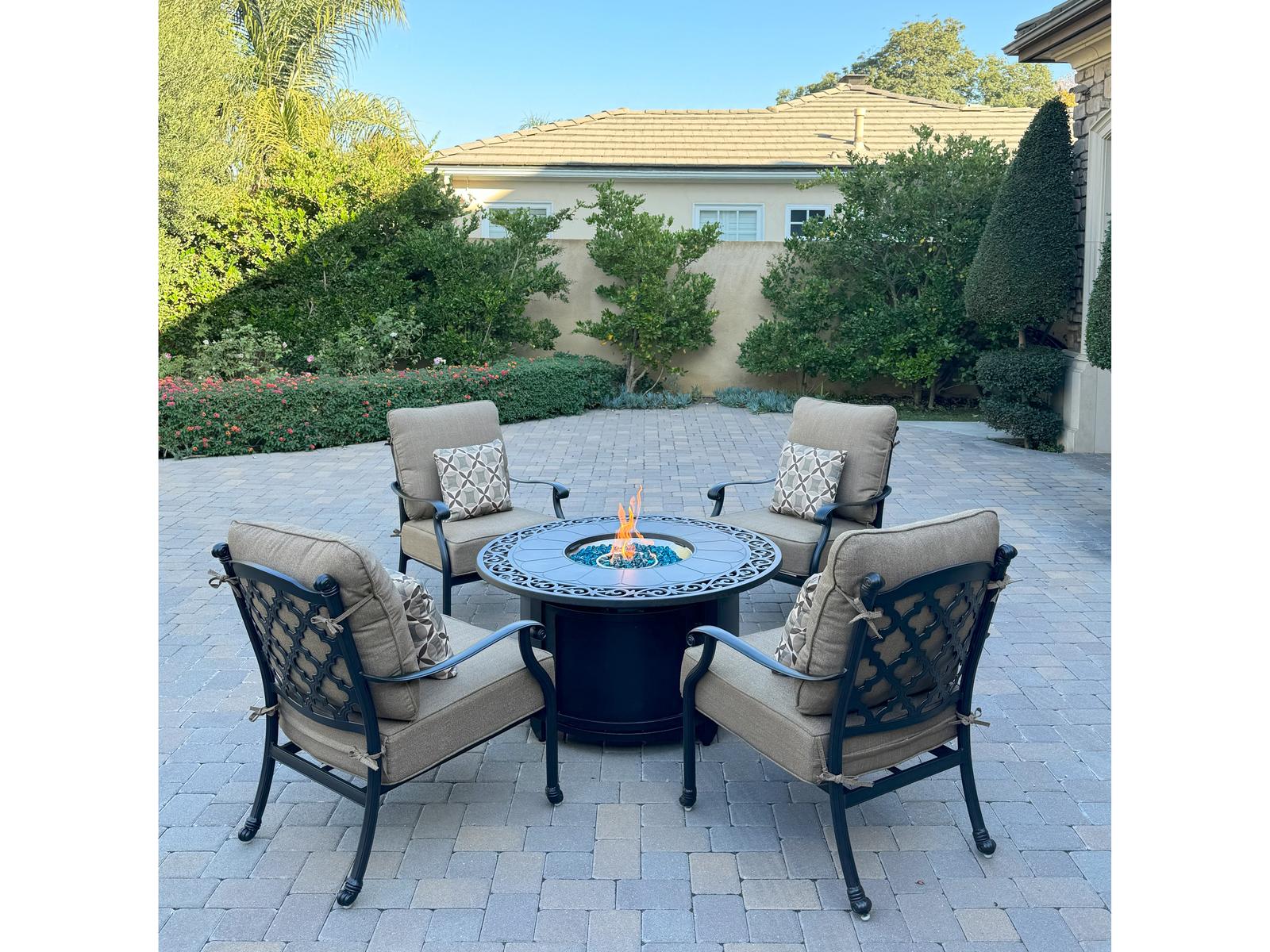 Darlee Madison Cast Aluminum 5-Piece Fire Pit Conversation Set in ...