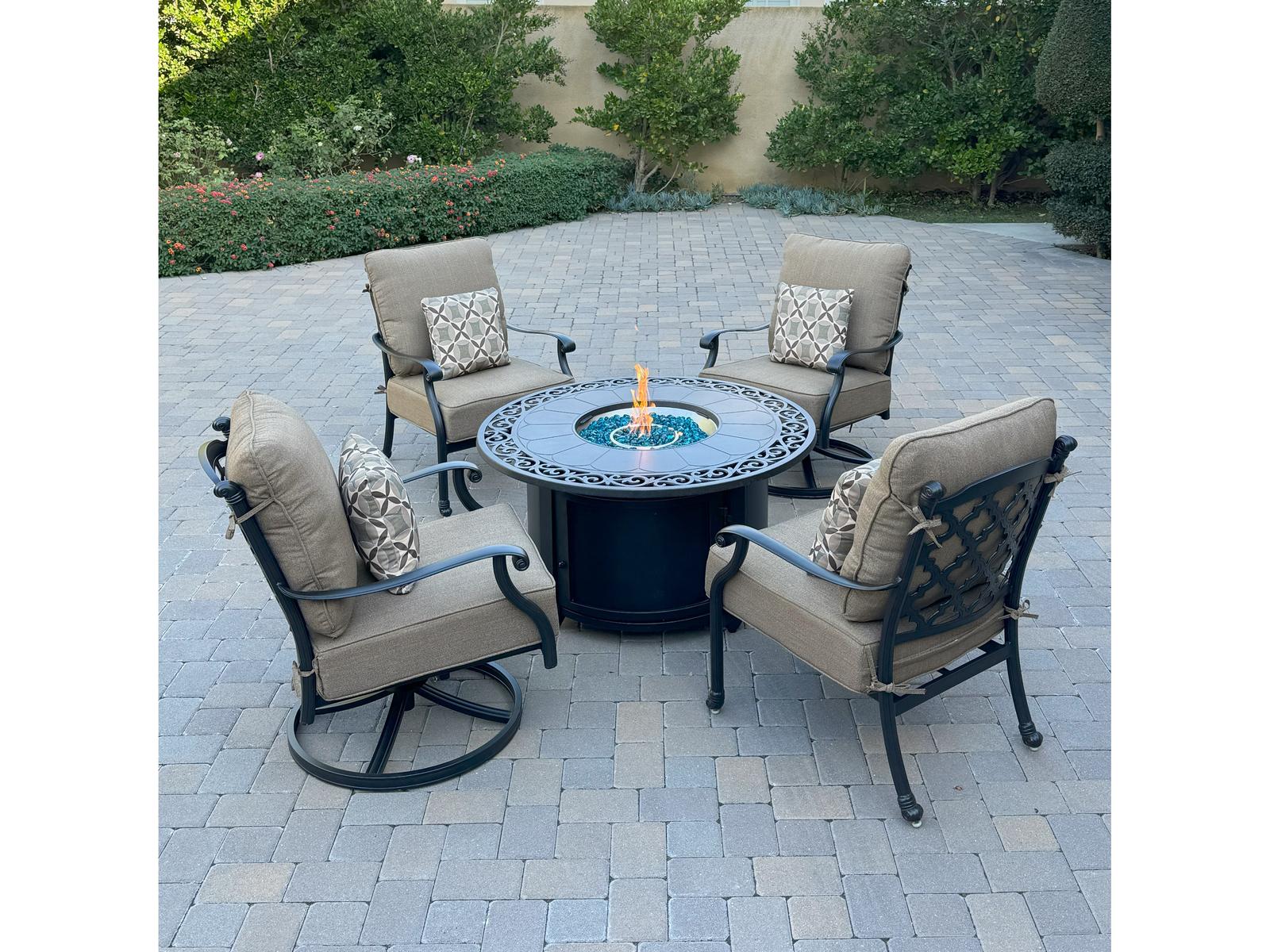 Darlee Madison 5-Piece Cast Aluminum Fire Pit Conversation Set in ...
