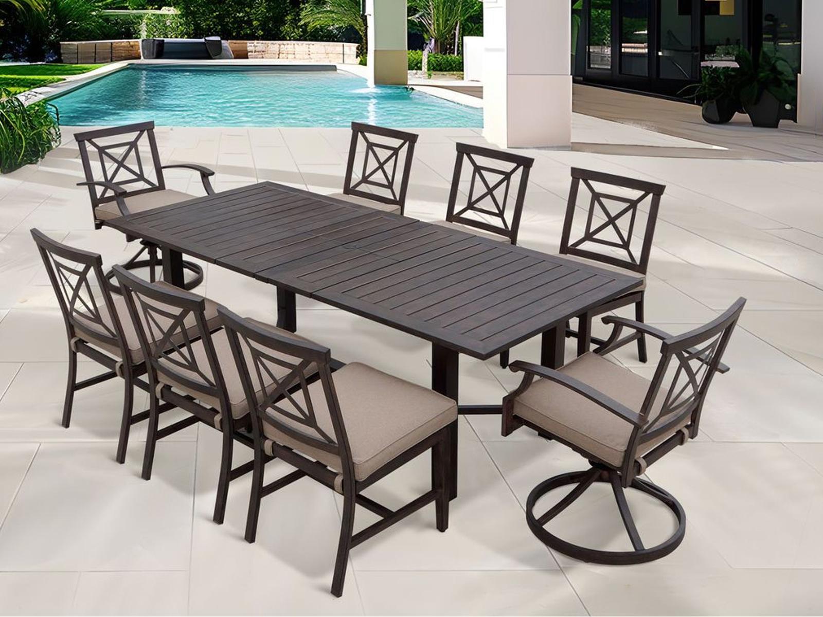 Darlee Outdoor Living Atlantis Walnut Aluminum Dining Set in Beige | N ...