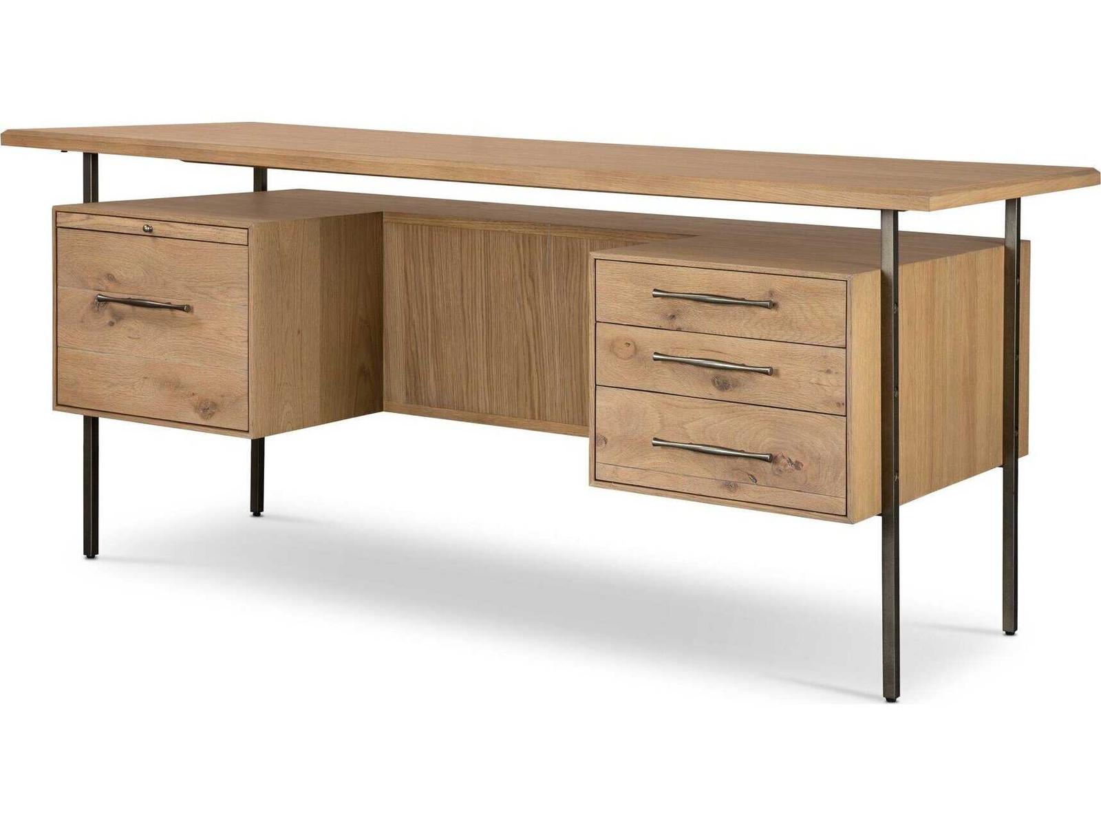 Four Hands Bina Lauren Executive Desk — Natural Resawn Oak with Steel ...