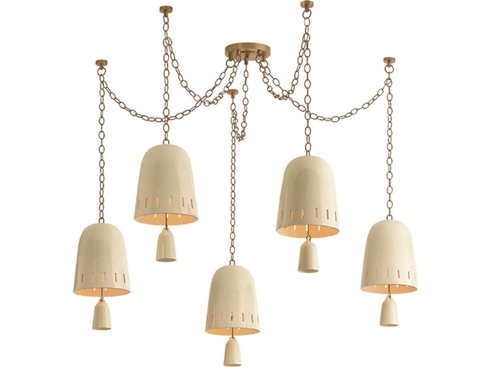 Hudson Valley Omi 5-Light Patina Brass Ceramic Ivory Crackle Drum ...