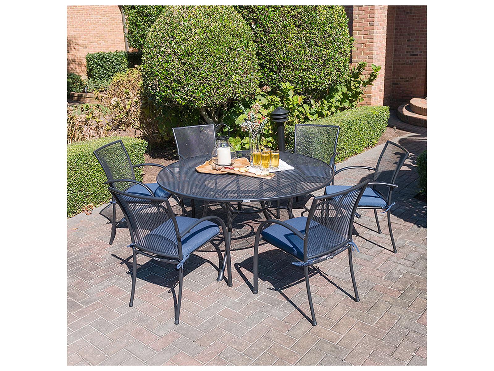 Kettler Pilano 7 Piece 60-Inch Round Wrought Iron Dining Set in Gray ...