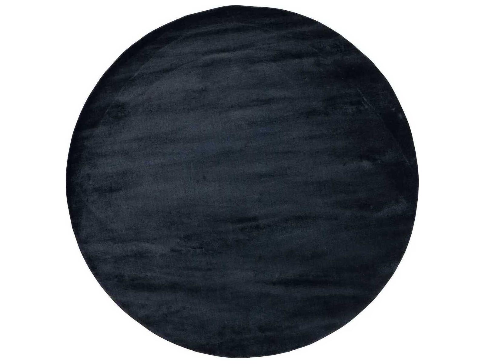 Linie Design Lucens Round Hand-Loomed Viscose Rug — Navy Blue Soft Pile ...