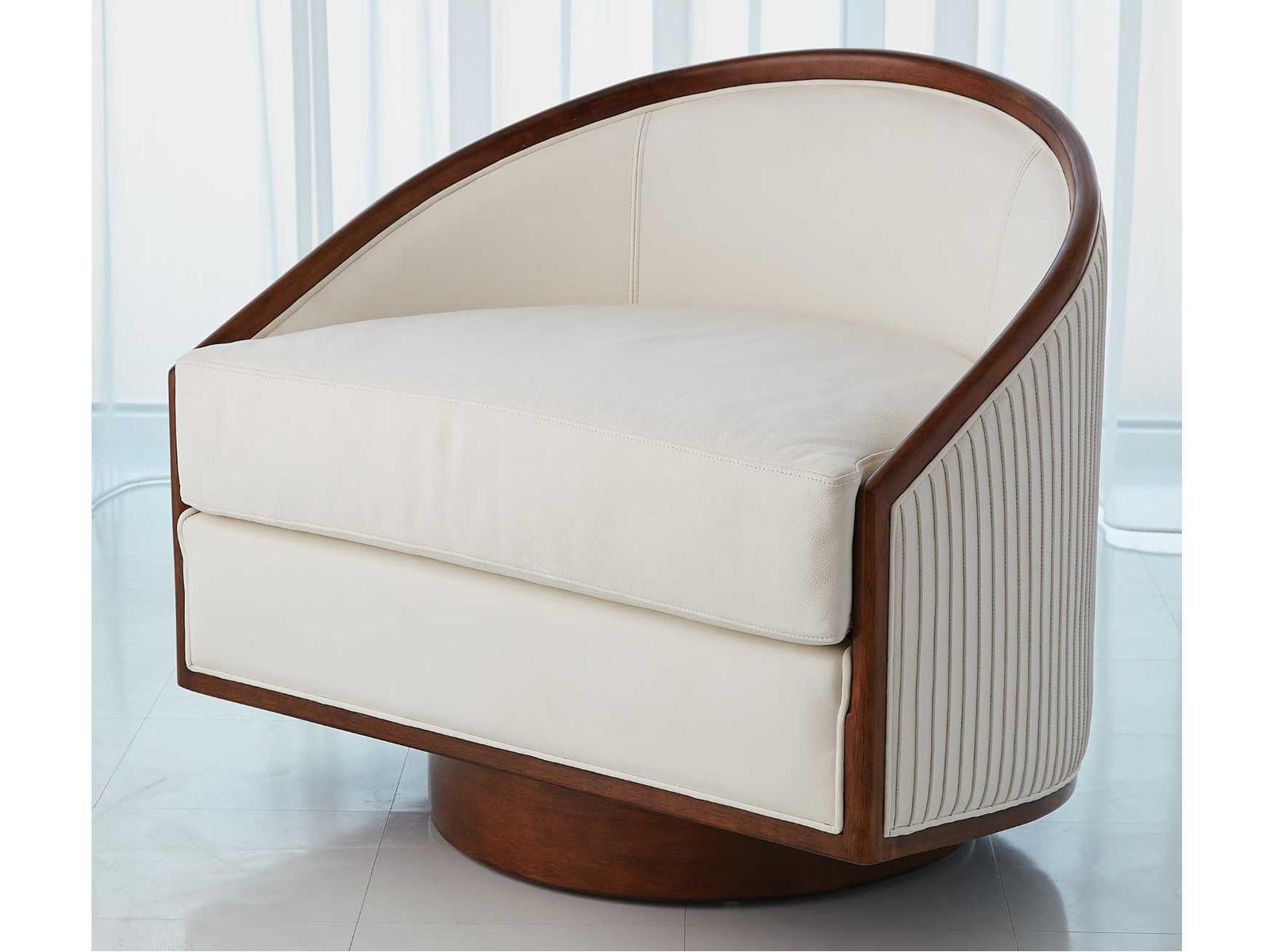 Global Views Swivel Brown Leather Accent Chair | 2634 | LuxeDecor