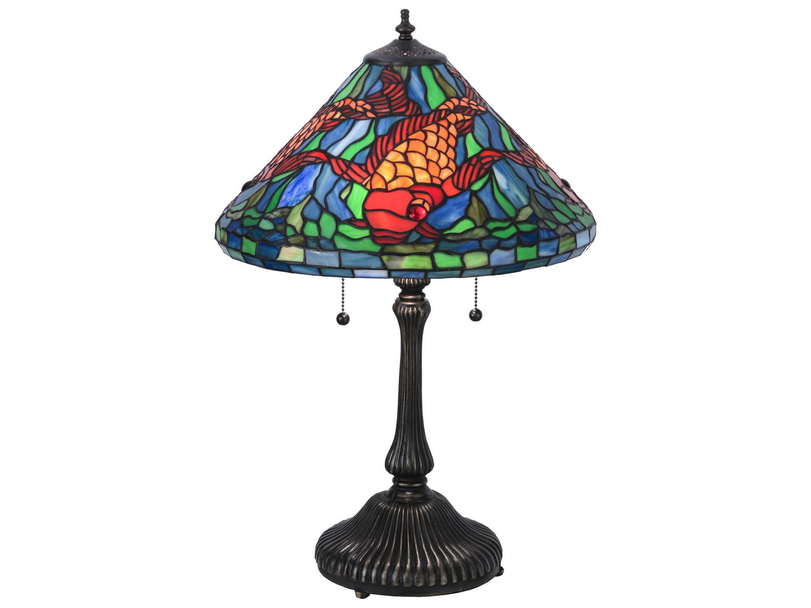 Meyda Tiffany Koi 2-Light Table Lamp — Antique Brass with Blue Green ...
