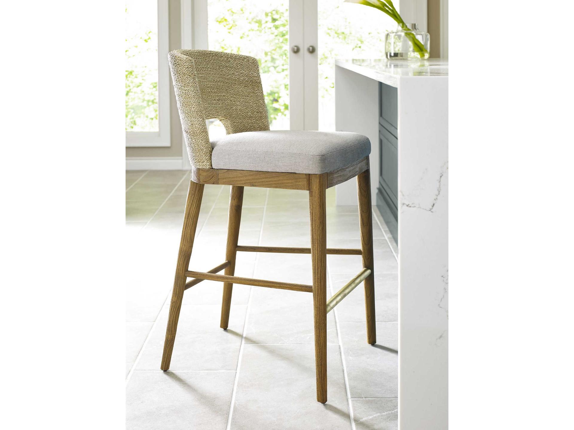 Brownstone Amalfi Teak Wood and Seagrass Counter Stool — Praline Finish ...