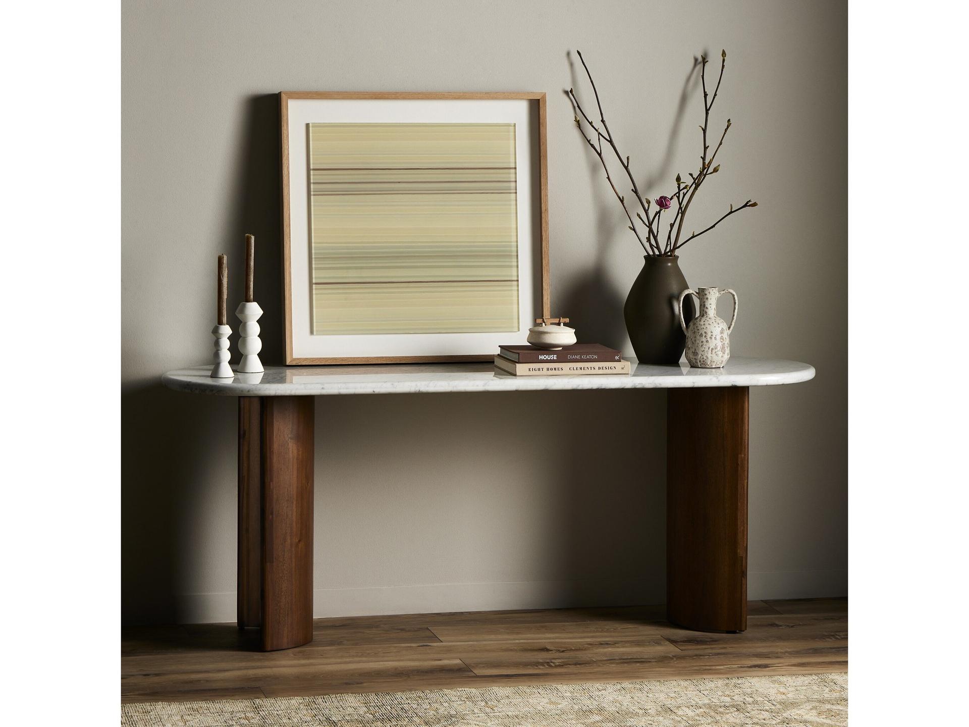 Four Hands Haiden Paden Large Console Table — Italian White Marble ...