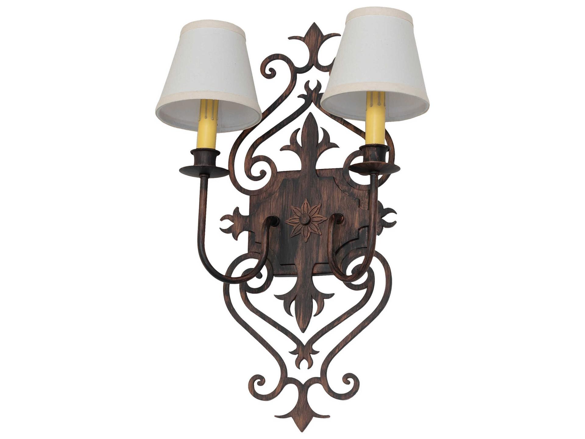Meyda 2-Light Cimarron Bronze Wall Sconce — Fabric Shades Dimmable Damp ...