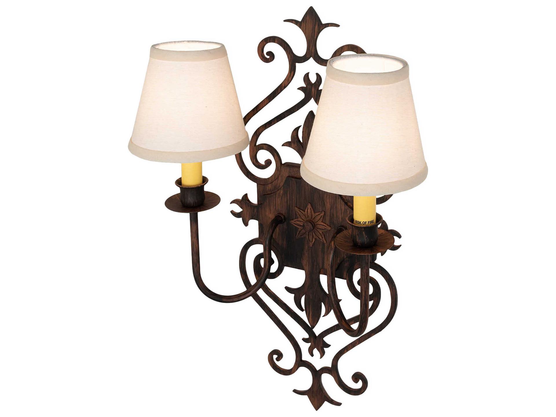 Meyda 2-Light Cimarron Bronze Wall Sconce — Fabric Shades Dimmable Damp ...