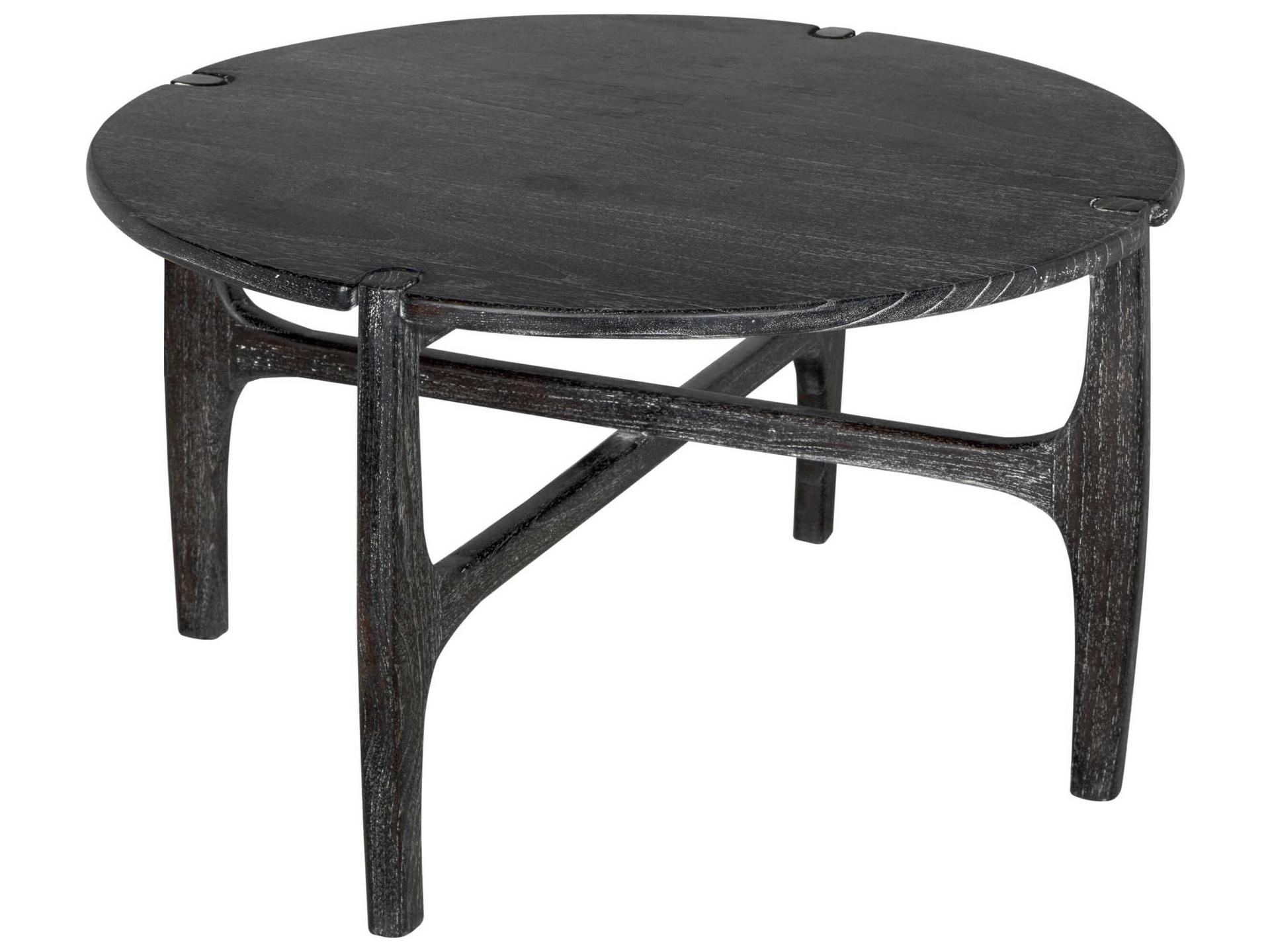 Noir Bucks Round Wood Sombre Coffee Table — Mindi Wood Traditional ...