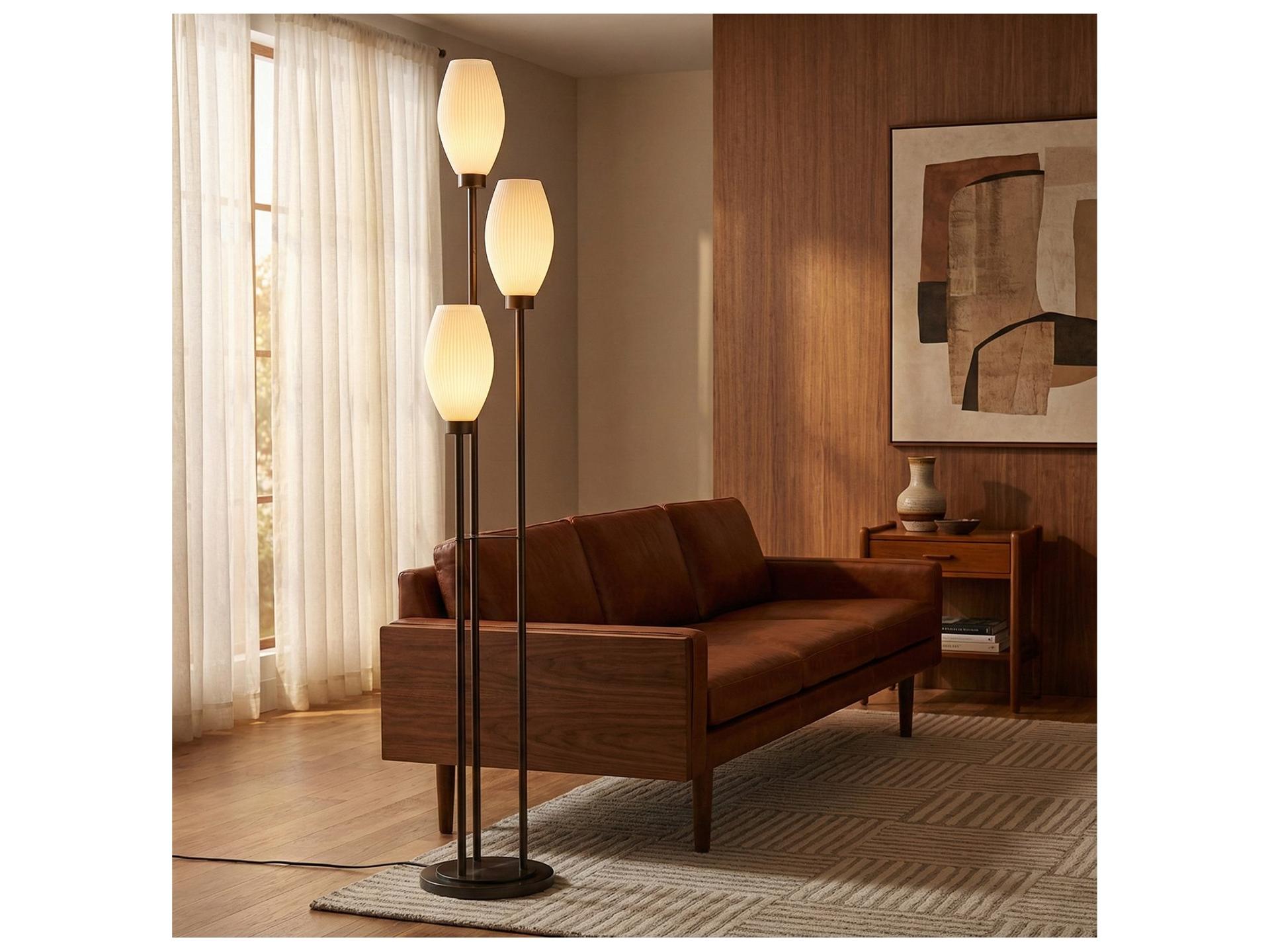 Nova Willows 3-Light LED Floor Lamp — Matte Black Opal Glass Shades ...