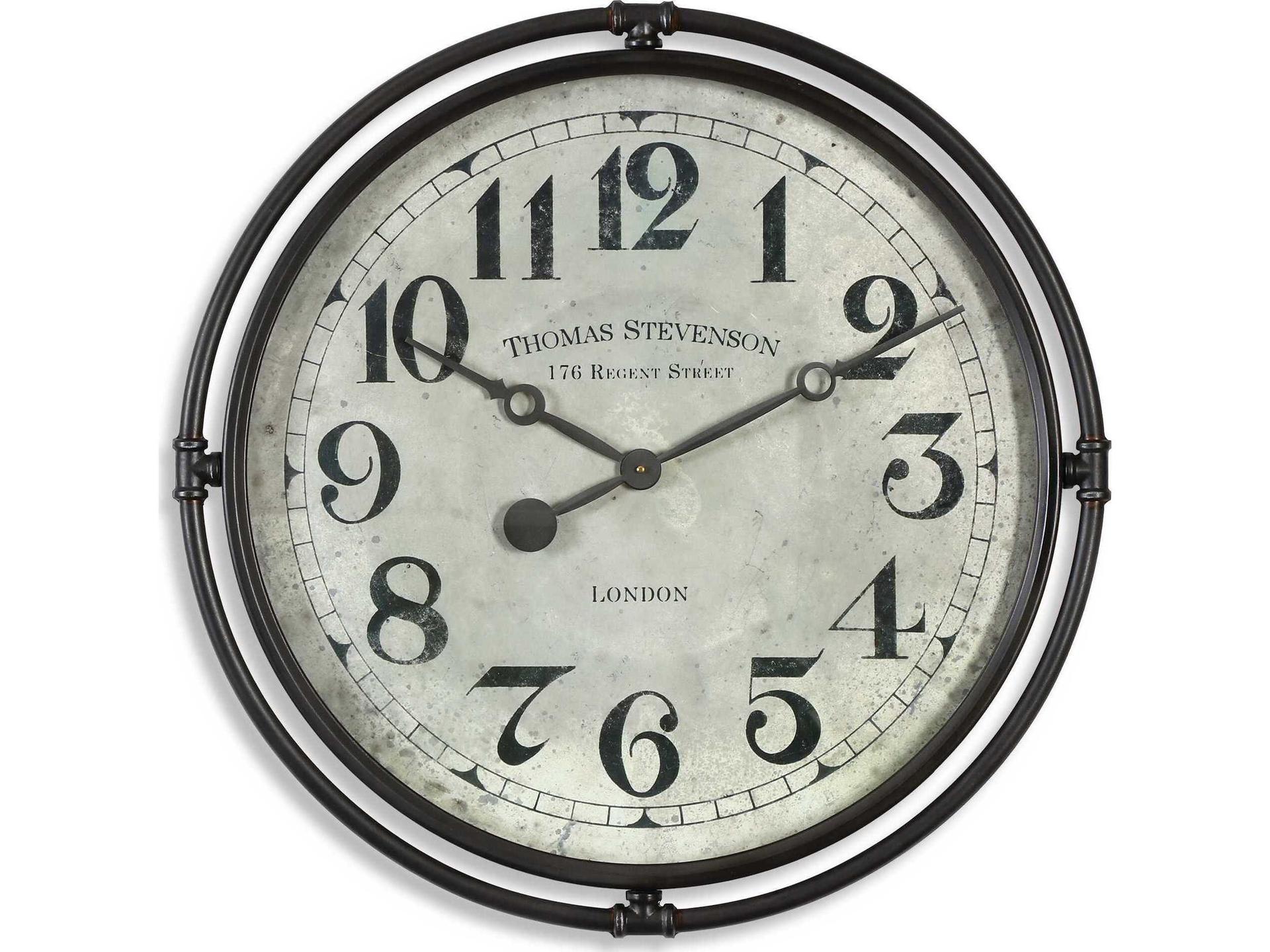 Uttermost Nakul Industrial Wall Clock — Smoke Gray Iron Frame with Aged ...