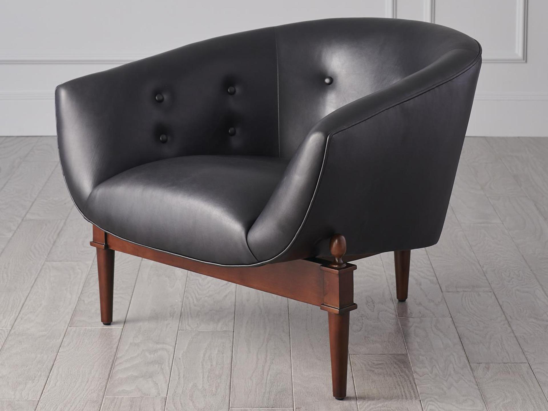 Global Views Mimi Black Leather Club Chair — Mid-Century Modern Accent ...
