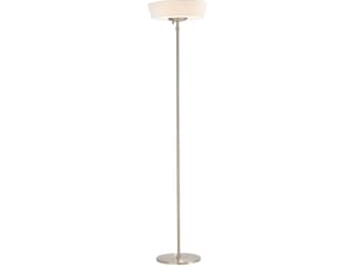 Adesso Harper 300W Brushed Steel Torchiere Floor Lamp White Linen Shade ...
