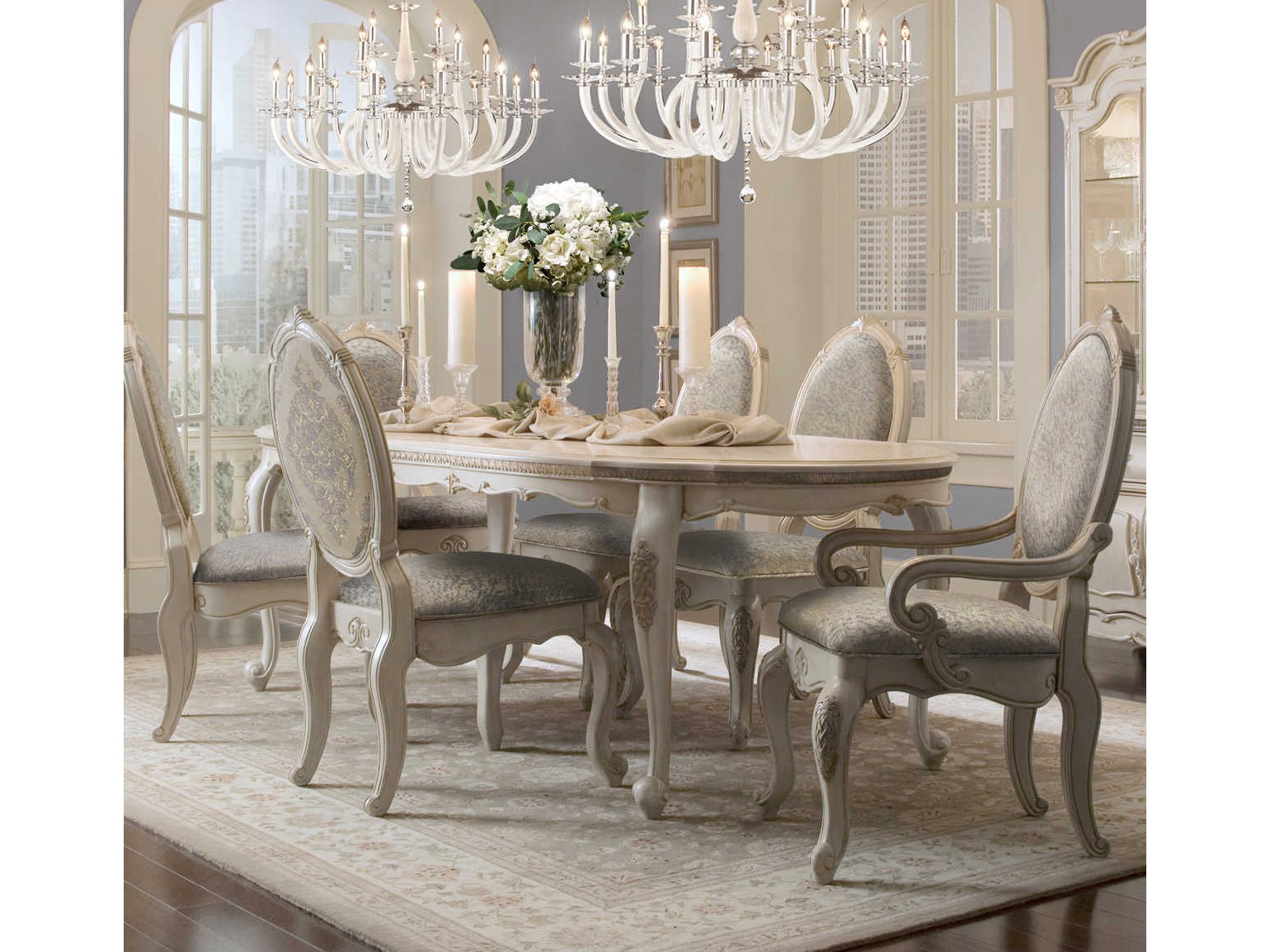 Michael Amini Lavelle Classic Pearl 78" Oval Wood Dining Table ...