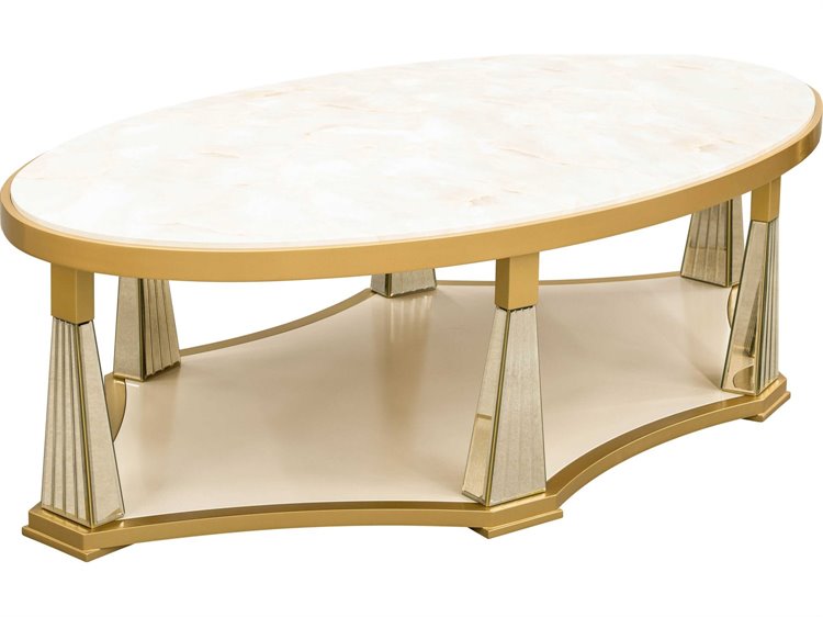 Michael Amini Scotts Square Oval Wood Light Champagne Coffee Table ...