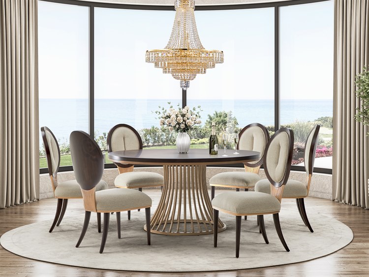 Michael Amini Camellia Field Warm Pecan Round Wood Dining Table ...