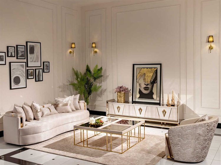 Michael Amini Carmela Almond Beige Upholstered Sofa | AICLFRCRMA816AMD806