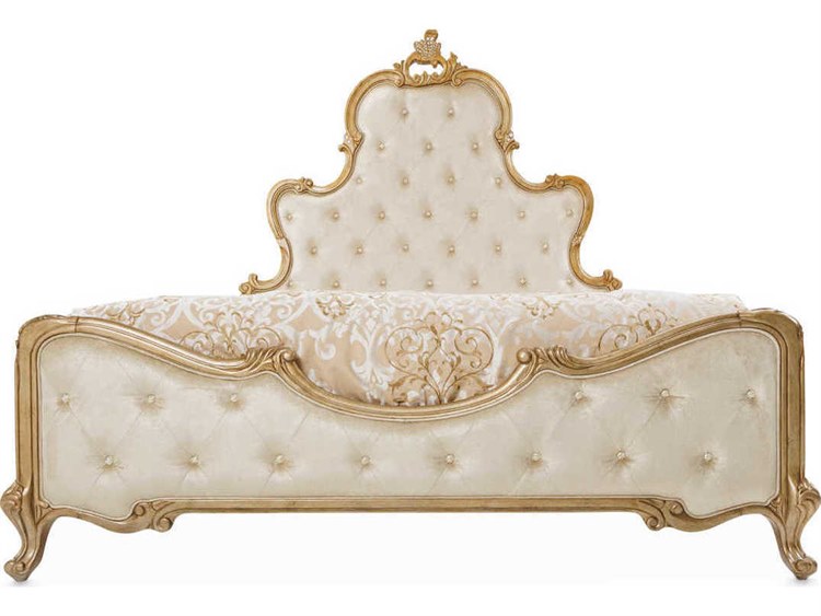 Michael Amini Platine De Royale Champagne White Poplar Wood Upholstered ...