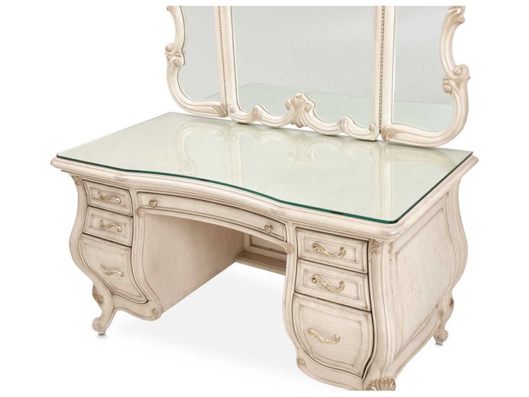 Michael Amini Platine De Royale Champagne Poplar Wood Vanity Table with ...