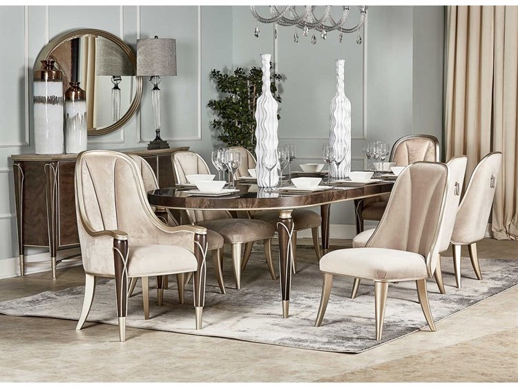 Michael Amini Villa Cherie Hazelnut Oval Wood Dining Table | AICN9008000410