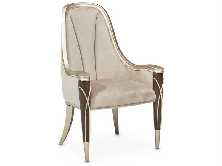 Michael Amini Villa Cherie Hazelnut Birch Wood Beige Velvet Upholstered ...