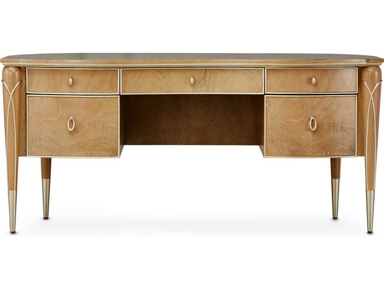 Michael Amini Villa Cherie Caramel Brown Birch Wood Executive Desk ...