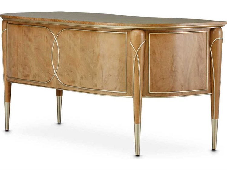 Michael Amini Villa Cherie Caramel Brown Birch Wood Executive Desk ...