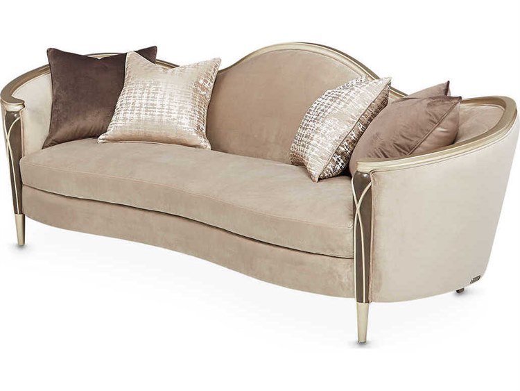 Michael Amini Villa Cherie Caramel Pearl Beige Upholstered Sofa ...
