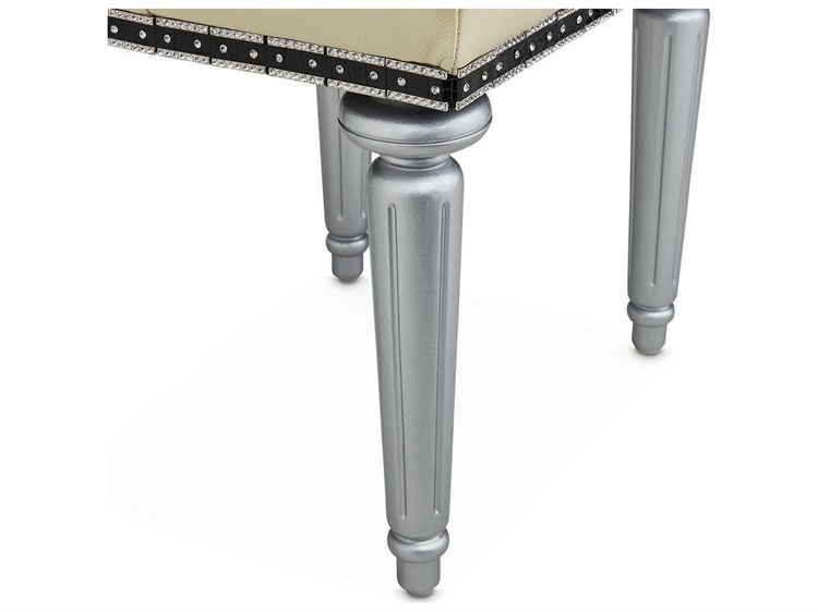 Michael Amini Hollywood Swank Creamy Pearl White Leather Accent Stool ...