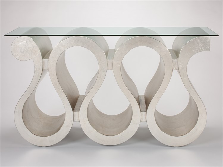 Artmax 60" Rectangular Glass Silver Leaf Console Table | AMX1971D