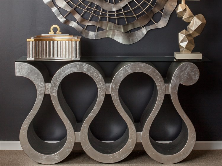 Artmax 60" Rectangular Glass Silver Leaf Console Table | AMX1971D