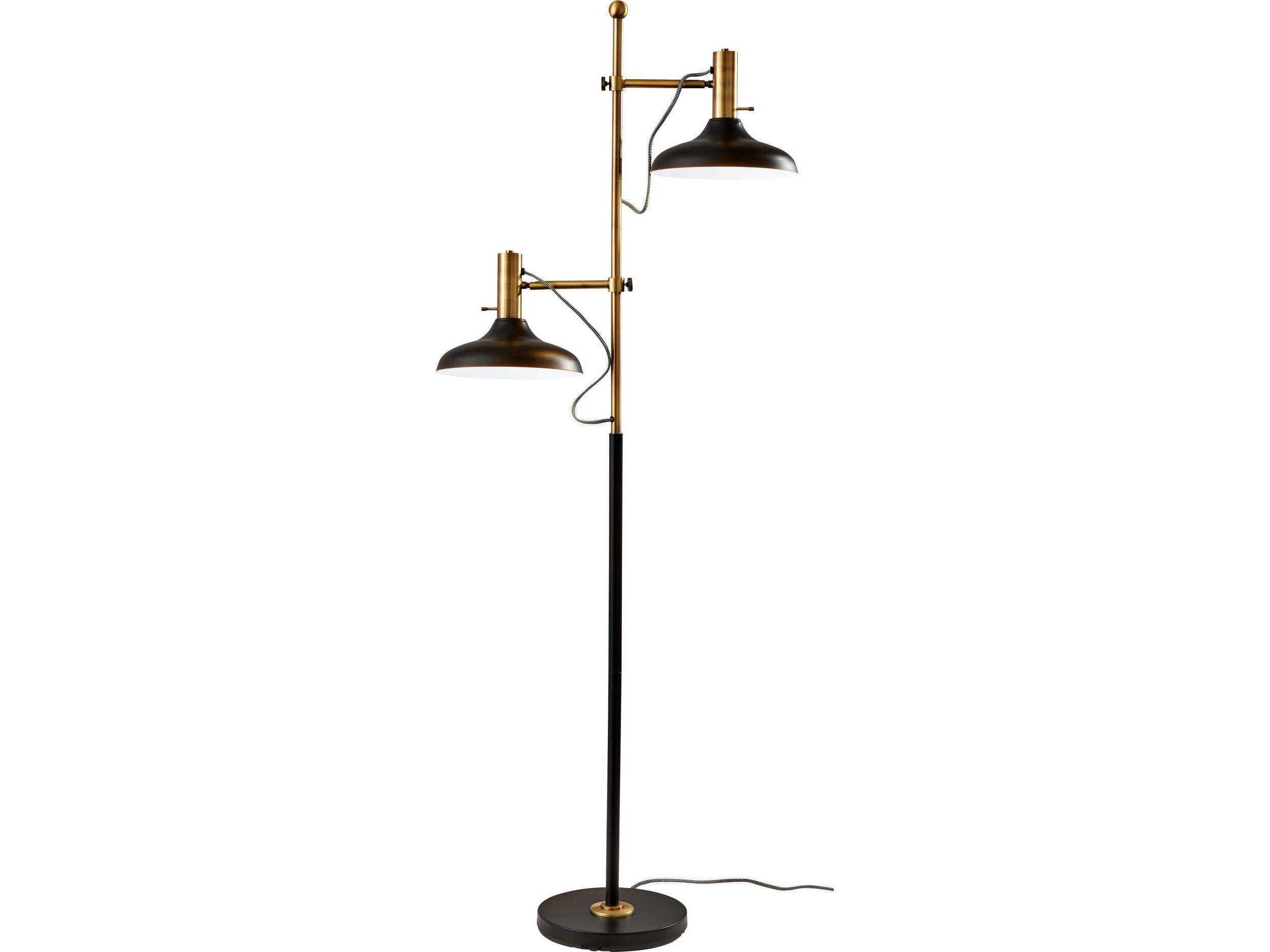 Adesso Kramer Antique Brass Black Floor Lamp - CM Interiors