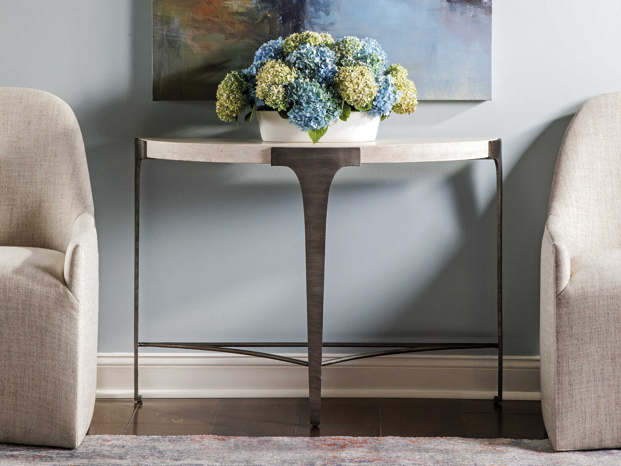 Artistica Cachet Demilune Stone Silver Leaf Console Table | ATS012271966