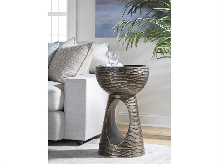 Artistica Signature Designs Mika Round Metal Bronze Leaf End Table ...