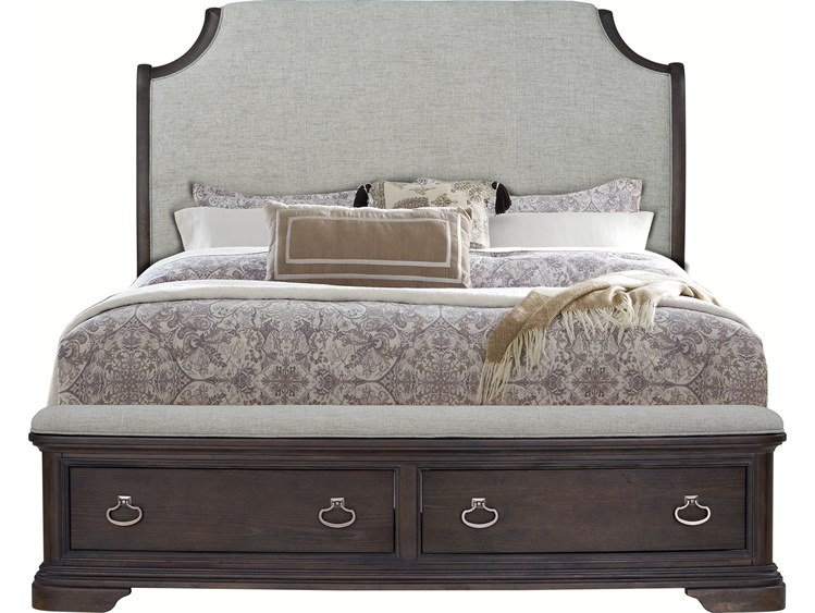 Avalon Furniture Dark Acacia Brown Wood Upholstered King Sleigh Bed ...